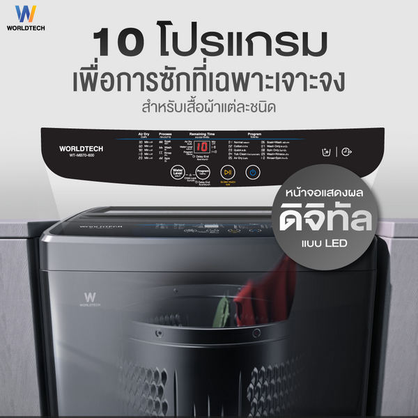 Worldtech เครื่องซักผ้าฝาบน ขนาด 7 KG รุ่น WT-MB70-600_Grey – Worldtech-Thailand